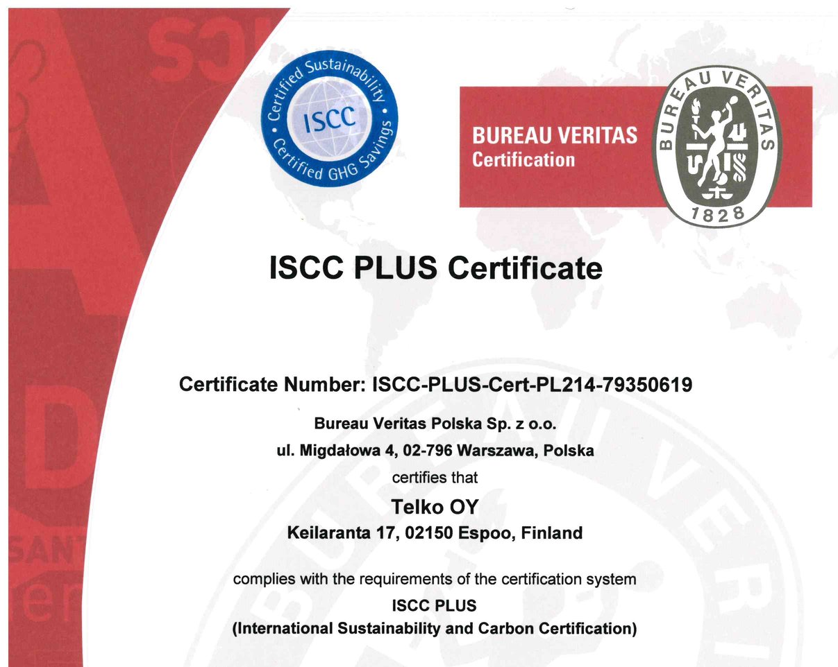 Article: Telko Ltd is ISCC Plus certified